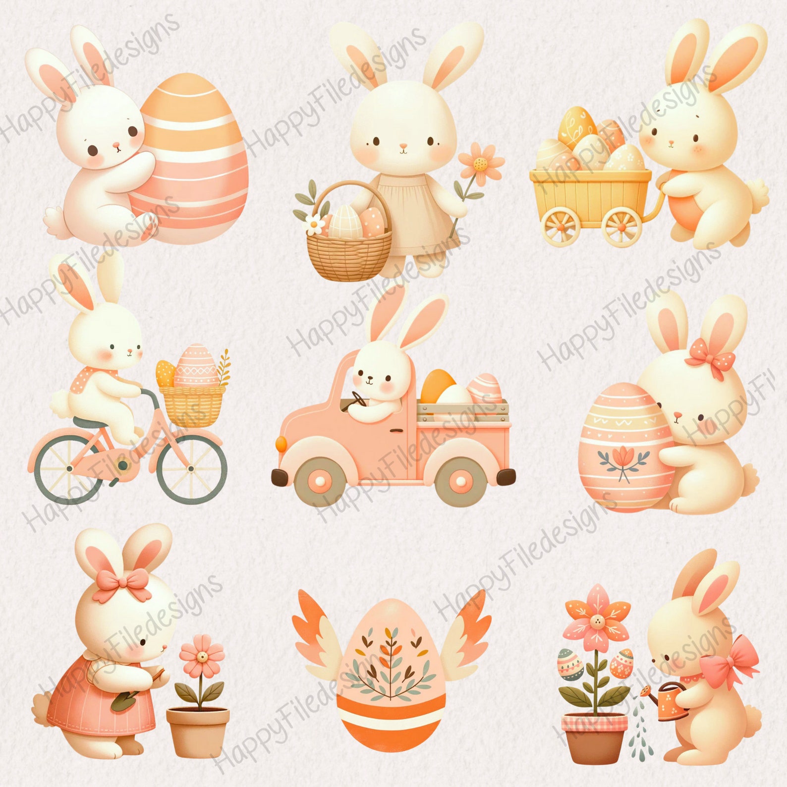 Little Bunnys Garden Watercolor Clipart,cute Easter Bunny Clipart ...