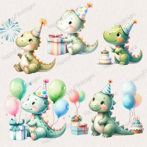 Cute Watercolor Dinosaur Birthday Clipart, Dinosaur Birthday Party ...