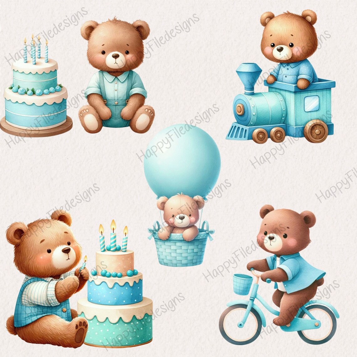 Watercolor Teddy Bear Clipart for Boy, Watercolor Baby Shower Clipart ...