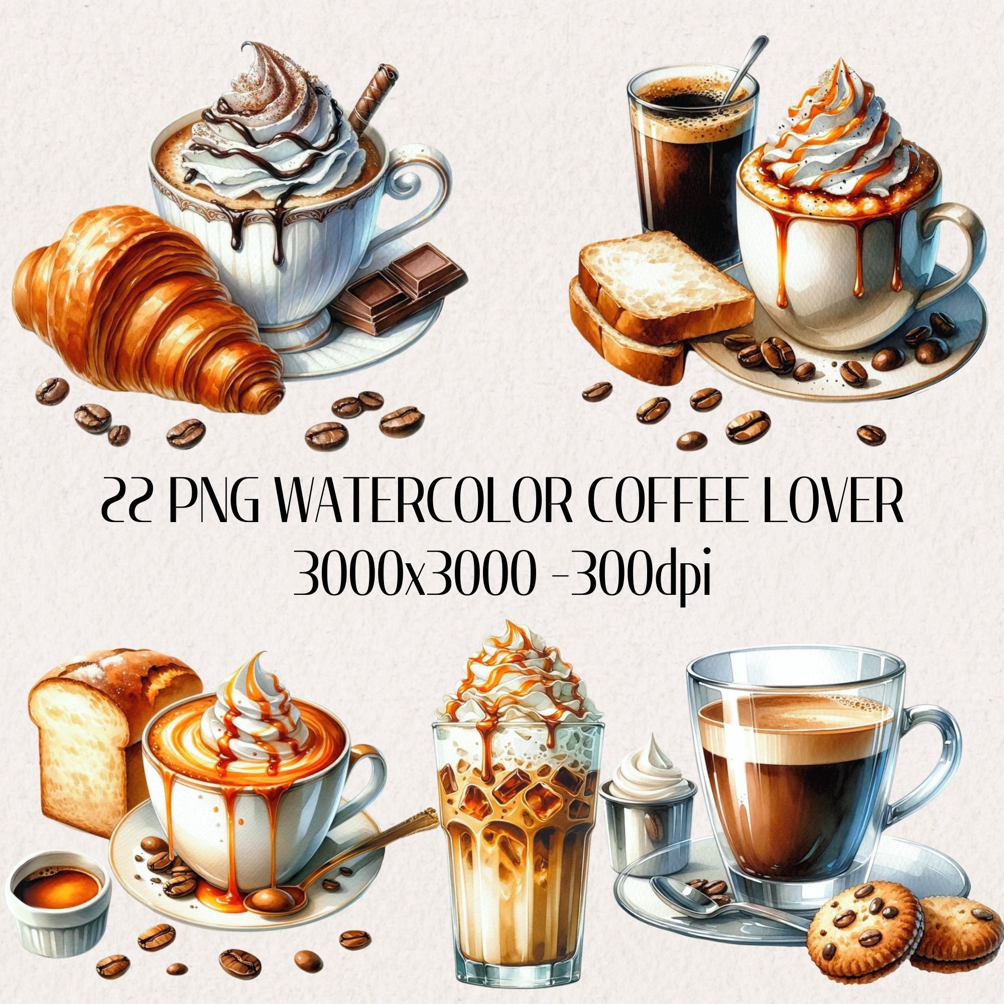 Watercolor Coffee Clipart, Latte Coffee Cups Png Design Download ...