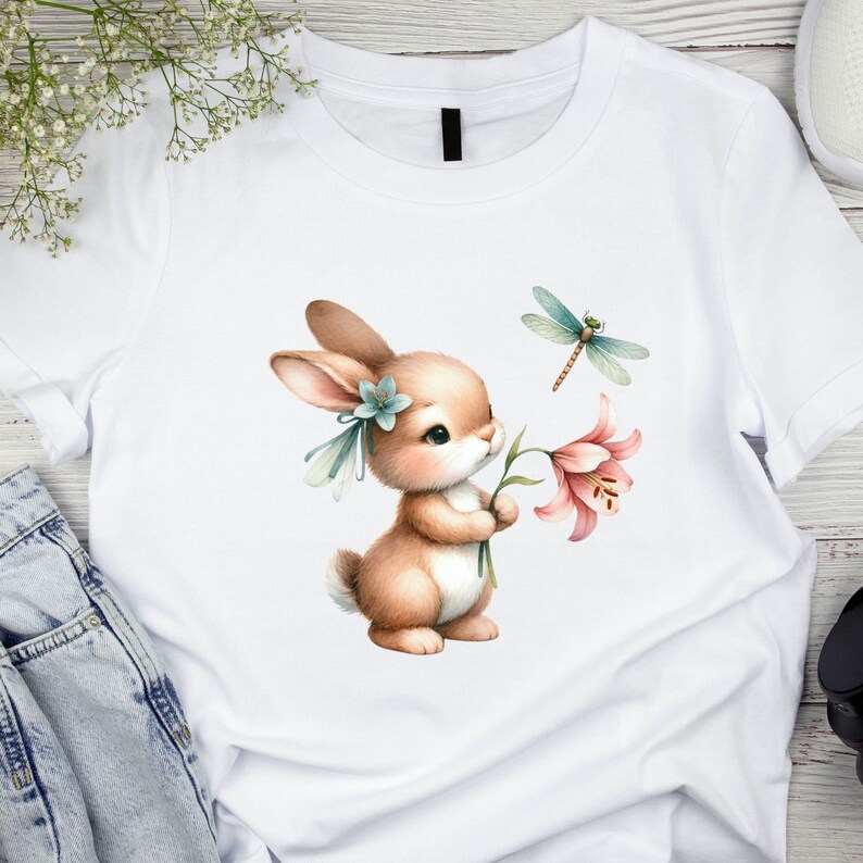 Watercolor Bunny Clipart: Floral Spring Garden Graphics (PNG) - Etsy