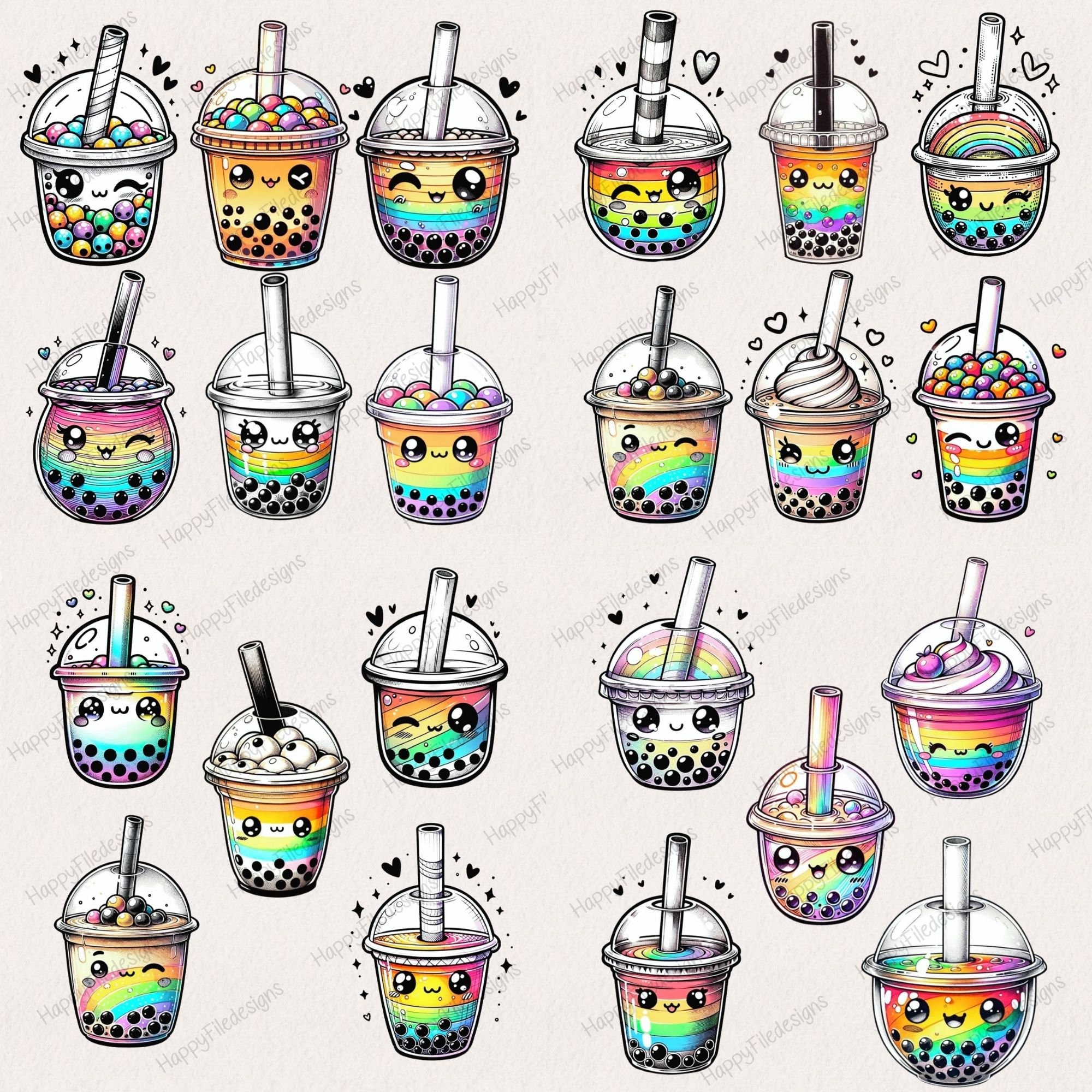 Bundle Boba Tea Clipart, Bubble Tea Kawaii Clipart Set, Cute Bubble Tea ...