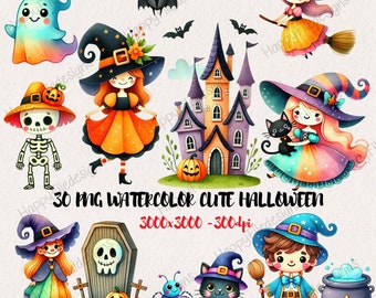 Watercolor Witches Clipart, Cute Witches Clipart, Halloween Witches PNG ...