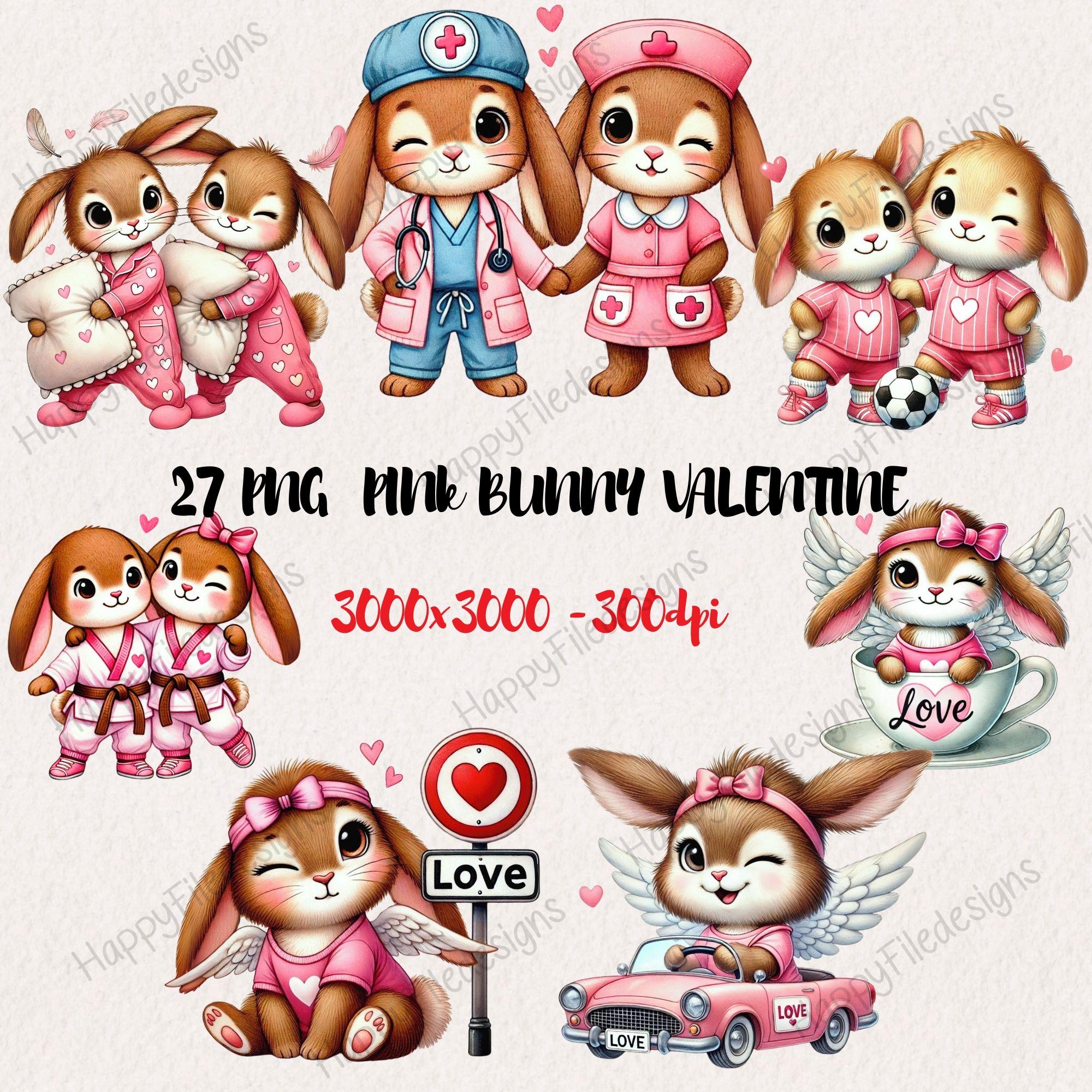 27 Valentine Bunny Clipart Bundle, Watercolor Valentines Bunnies ...