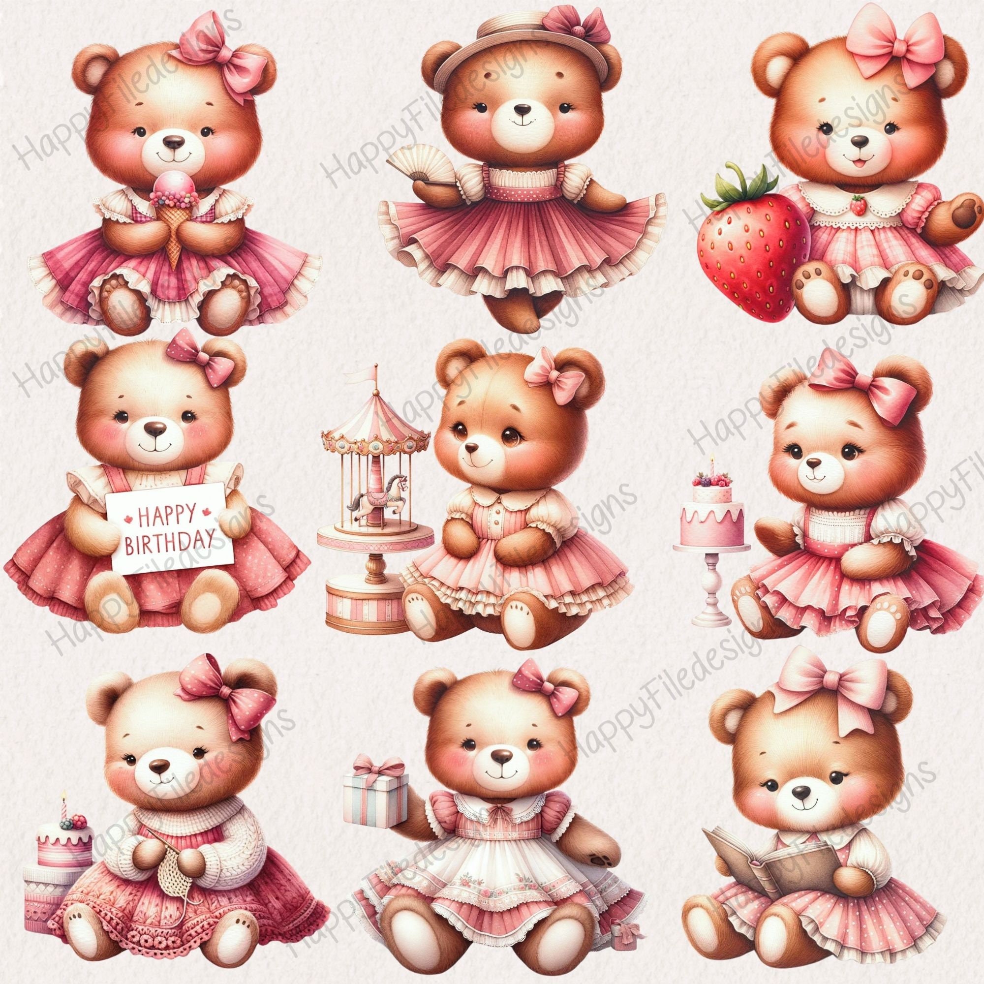 Pink Teddy Bear Clipart, Baby Bear Clipart, Baby Shower for a Girl ...