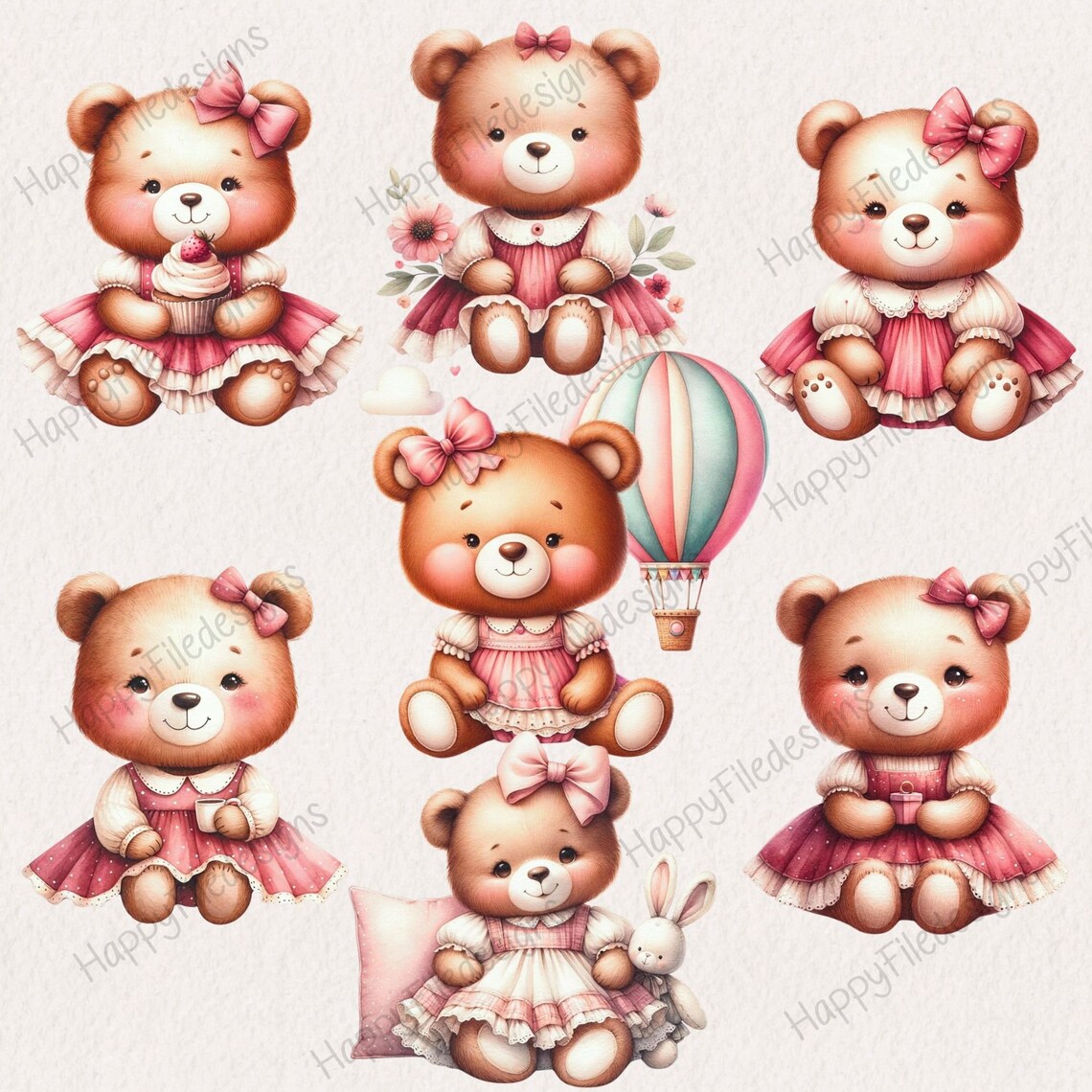 Pink Teddy Bear Clipart, Baby Bear Clipart, Baby Shower for a Girl ...