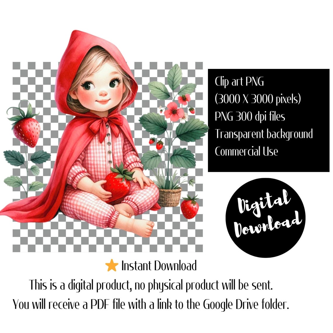Watercolor Girl Red Riding Hood Clipart, Fairytale Clipart,forest ...