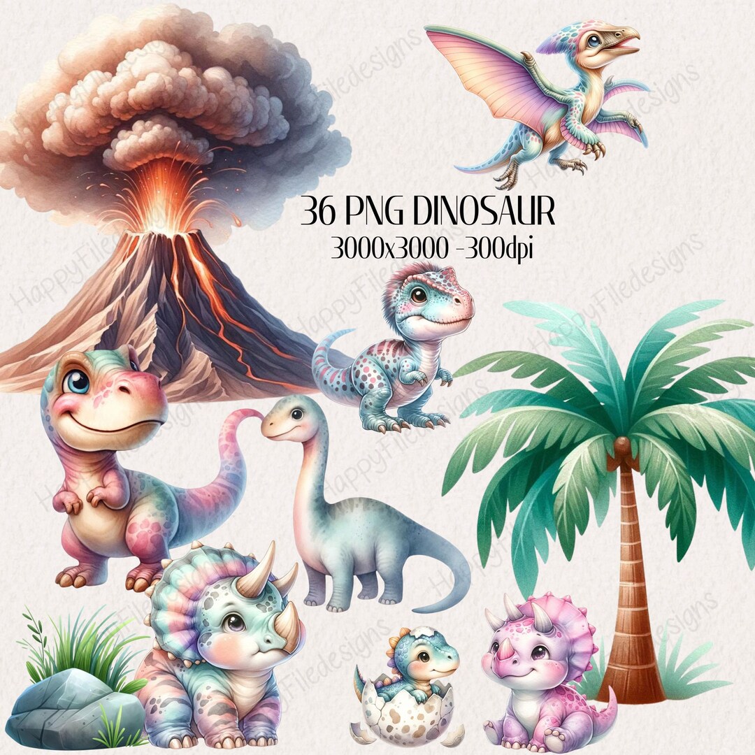 Watercolor Dinosaur Clipart Collection, Dinosaur Baby Shower, Nursery ...