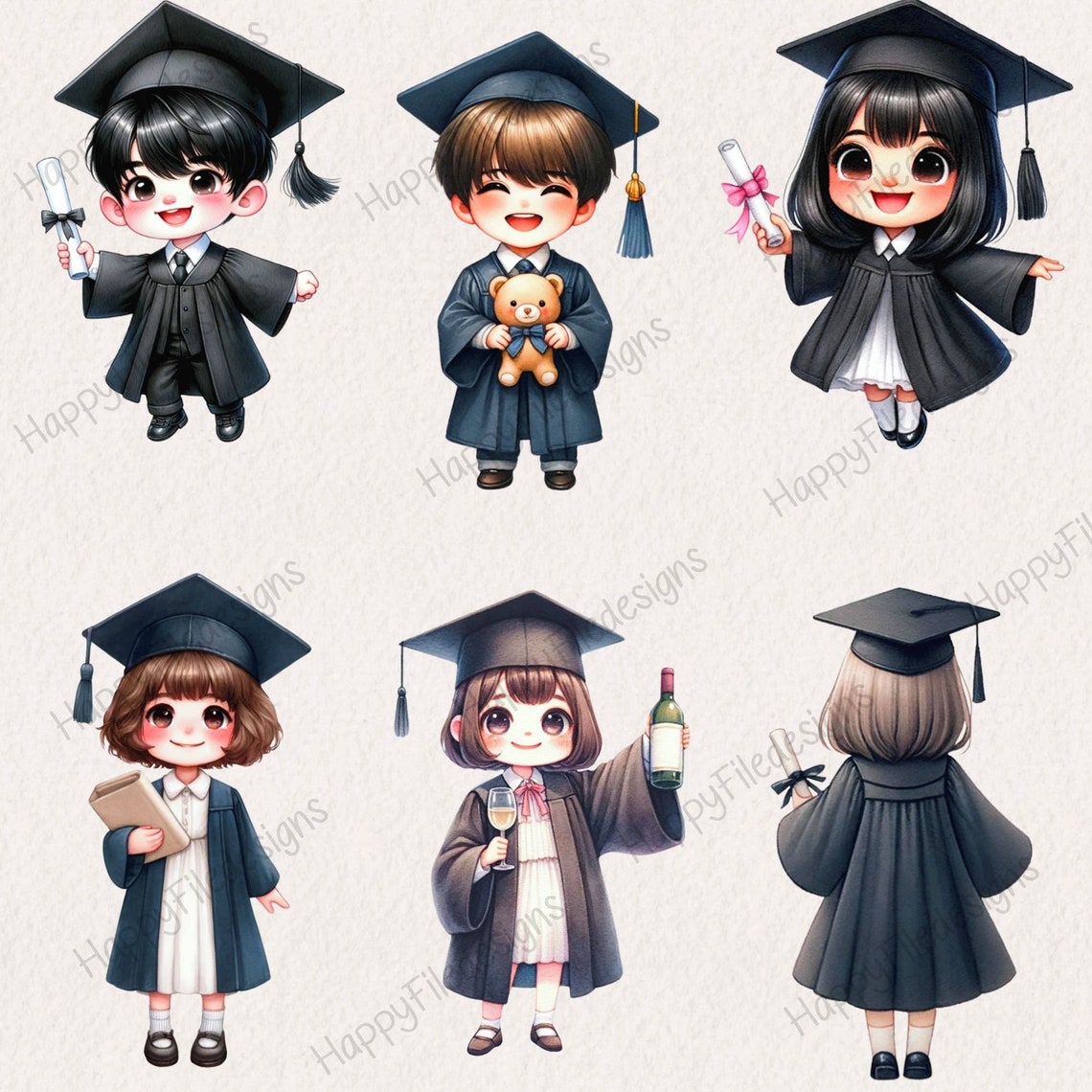 Graduation Kid Clipart, Watercolor Cute Graduation Clipart, Preschool ...