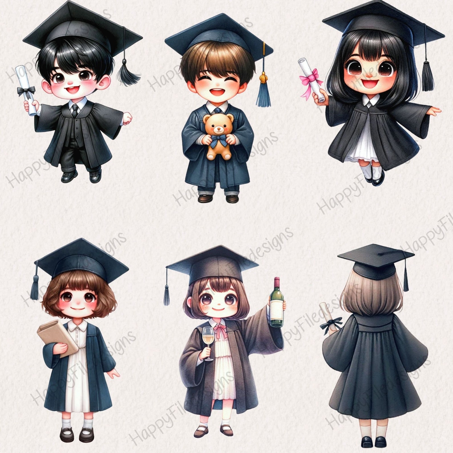 Graduation Kid Clipart, Watercolor Cute Graduation Clipart, Preschool ...