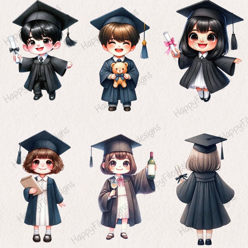 Graduation Kid Clipart, Watercolor Cute Graduation Clipart, Preschool ...