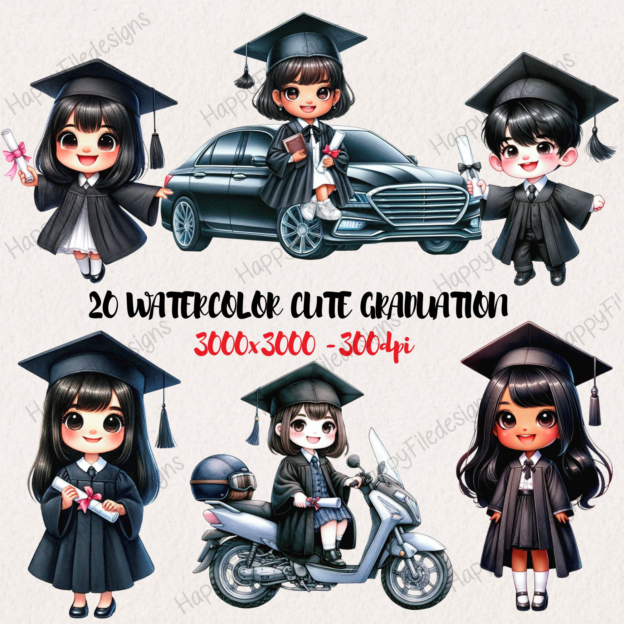 Graduation Kid Clipart, Watercolor Cute Graduation Clipart, Preschool ...