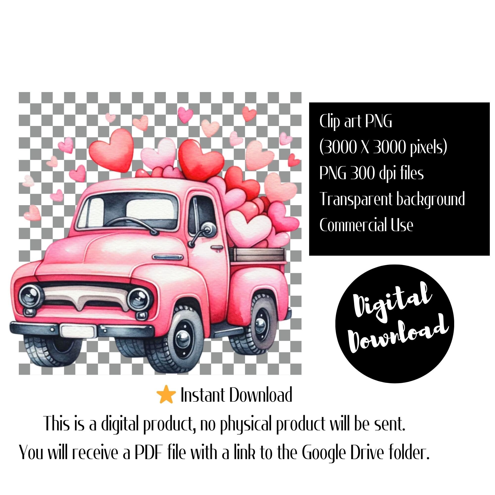 Valentines Truck Watercolor Clipart, Vintage Pink Truck, Wedding ...