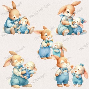 Watercolor Dad Bunny and Baby Clipart, Cute Bunny Clipart, Family ...