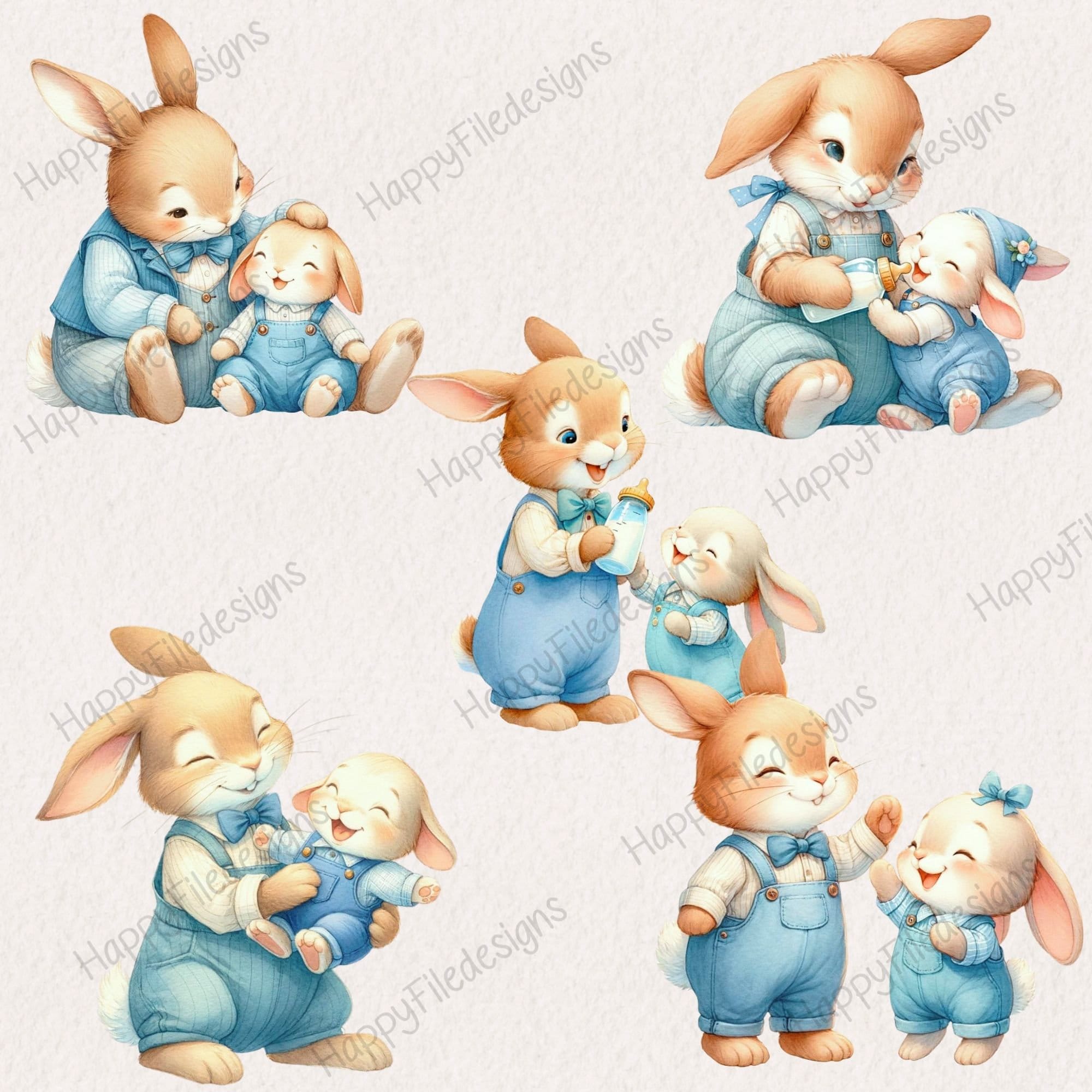 Watercolor Dad Bunny and Baby Clipart, Cute Bunny Clipart, Family ...