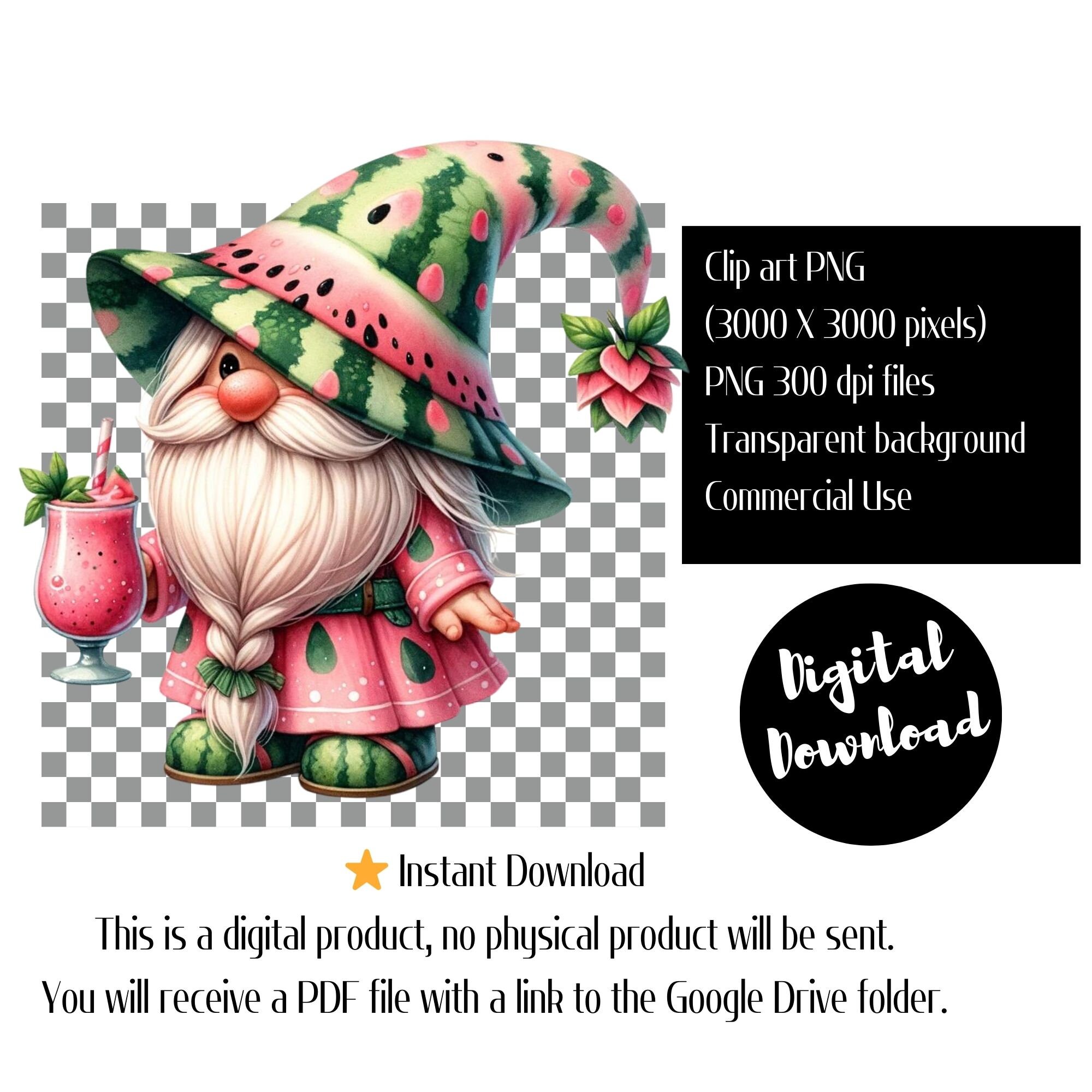 Cute Watermelon Gnome Clipart, Gnome Clipart, Watermelon Clipart ...