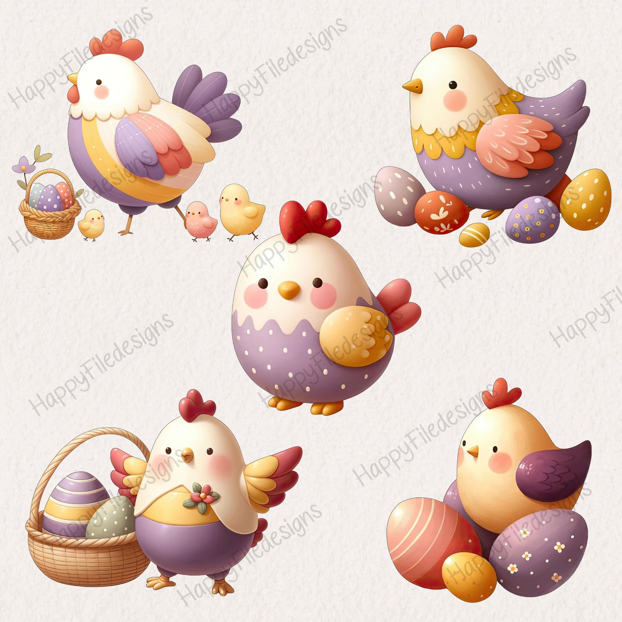 Easter Ceramic Chicken Clipart Bundle: Transparent PNG Graphics ...