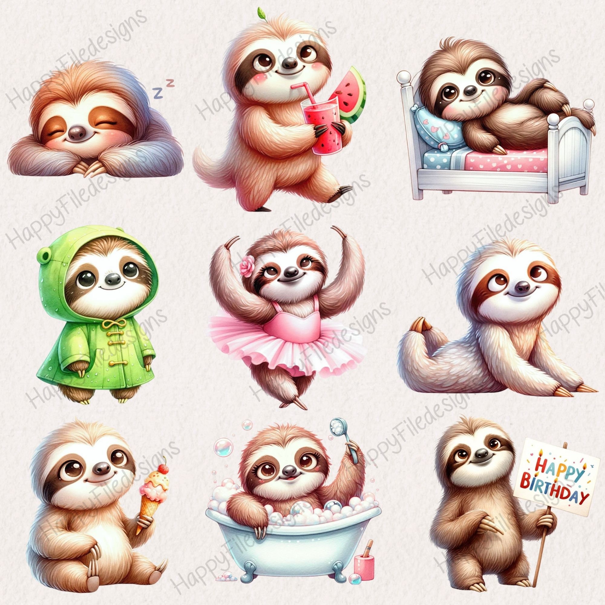 Cute and Adorable Sloth Clipart ,watercolor Sloth Clipart - Cute ...