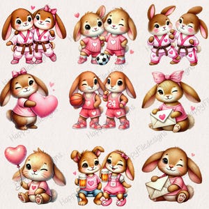 27 Valentine Bunny Clipart Bundle, Watercolor Valentines Bunnies ...