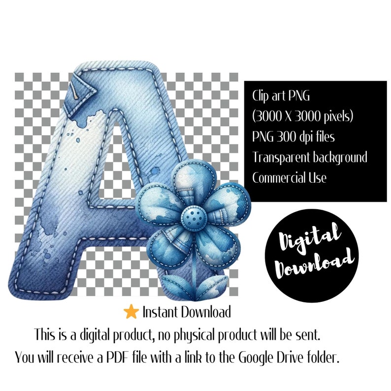Watercolor Denim Alphabet Clipart (PNG Files) - Etsy