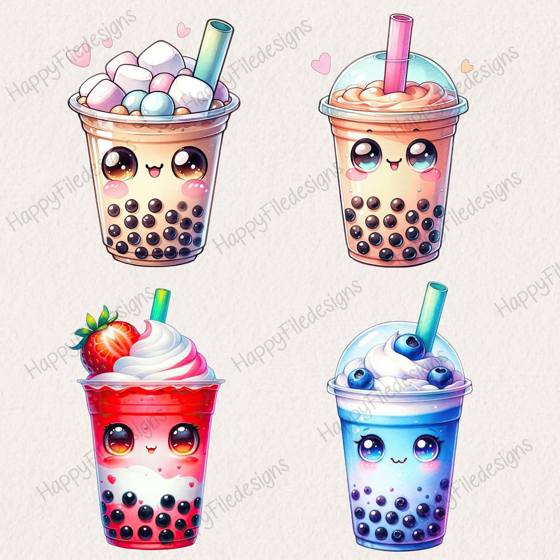 Bubble Tea Kawaii Clipart Set, Cute Bubble Tea Clip Art ,boba Tea ...