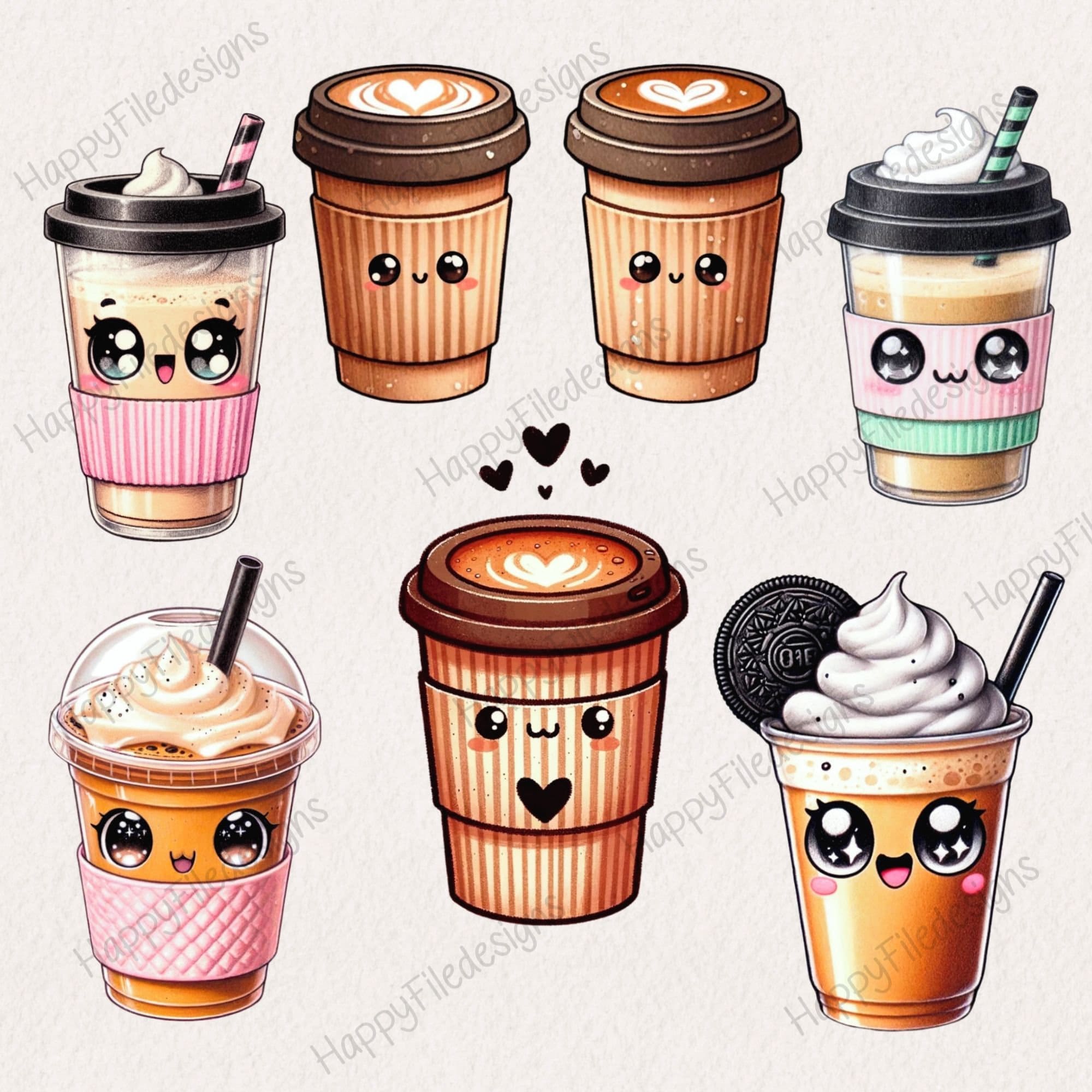 Watercolor Kawaii Coffee Clipart, Cute Coffee Love, Cute Adorable ...
