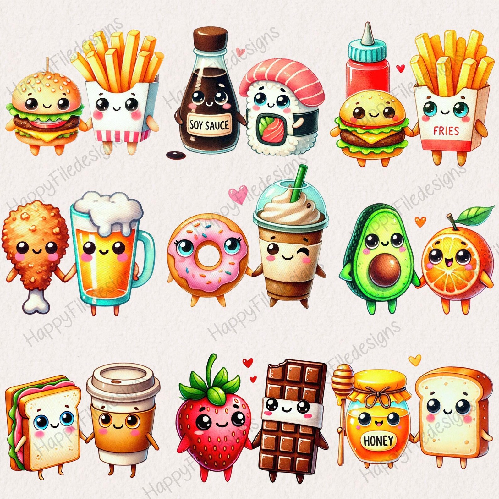 Cute Food Couples Clipart, Food Pairs Clipart, Food Couple, Perfect ...