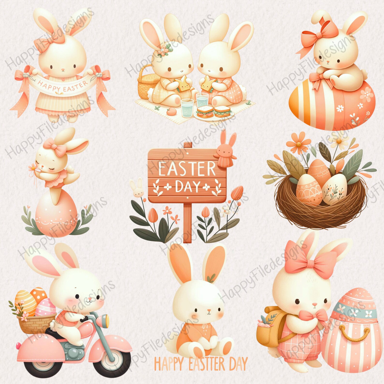 Little Bunnys Garden Watercolor Clipart,cute Easter Bunny Clipart ...