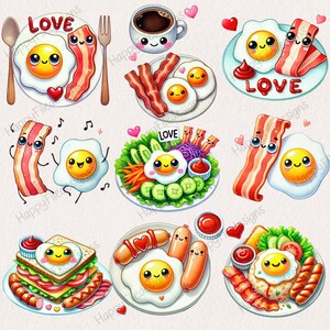 Kawaii Food Valentine Clipart: Bacon, Egg, Sausage (PNG) - Etsy
