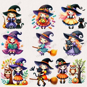 Watercolor Witches Clipart, Cute Witches Clipart, Halloween Witches PNG ...