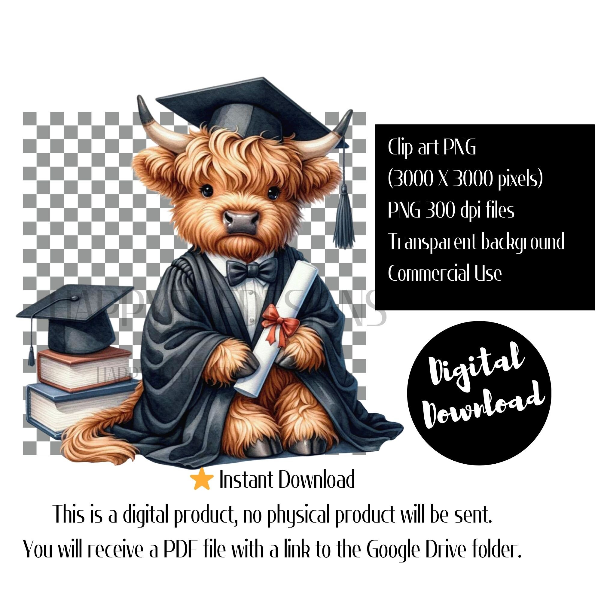 Watercolor Graduation Highland Cow Clipart: Nursery PNG Set - Etsy