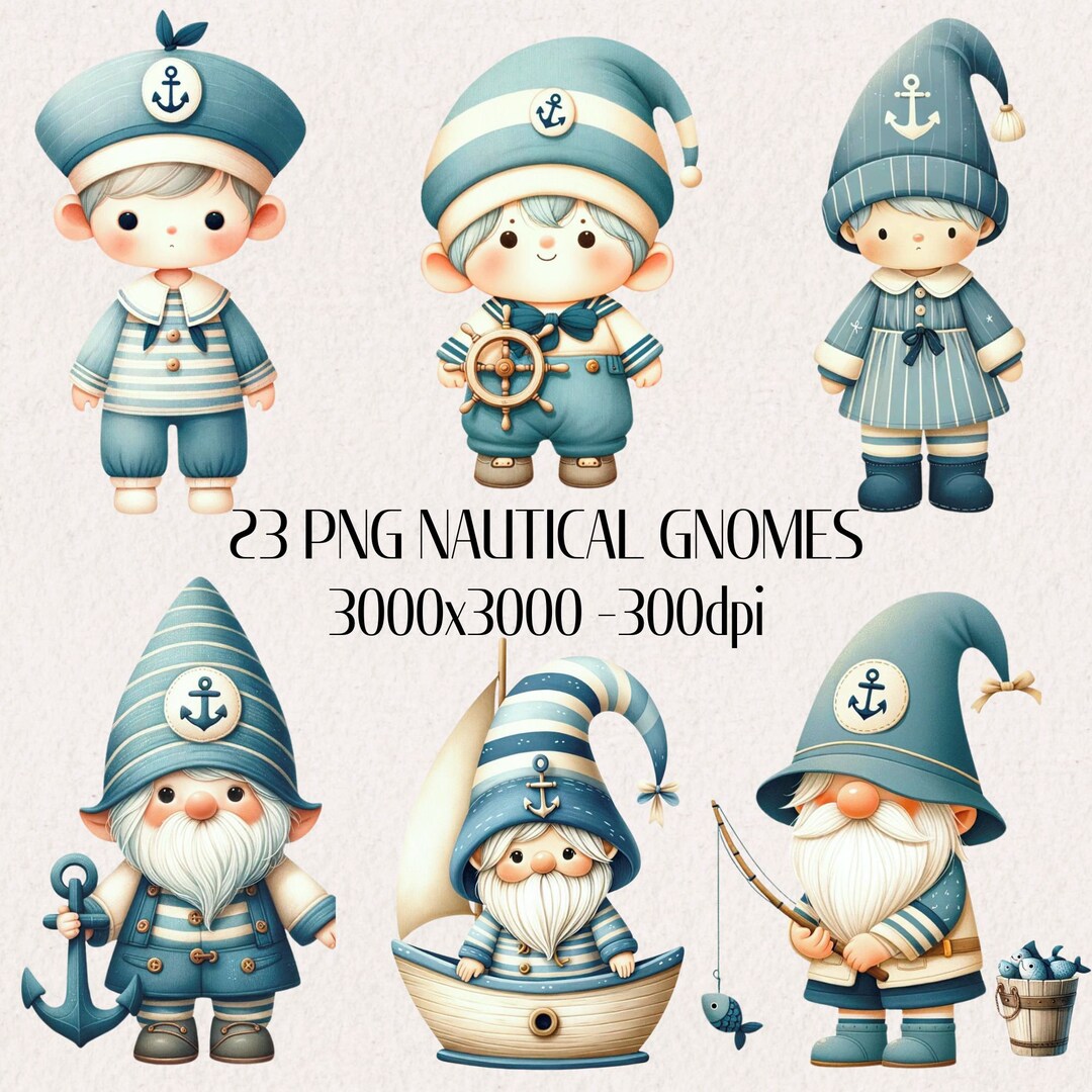 Nautical Gnome Clipart Sailor and Beach Gnome PNG, Seashore Gnomes ...
