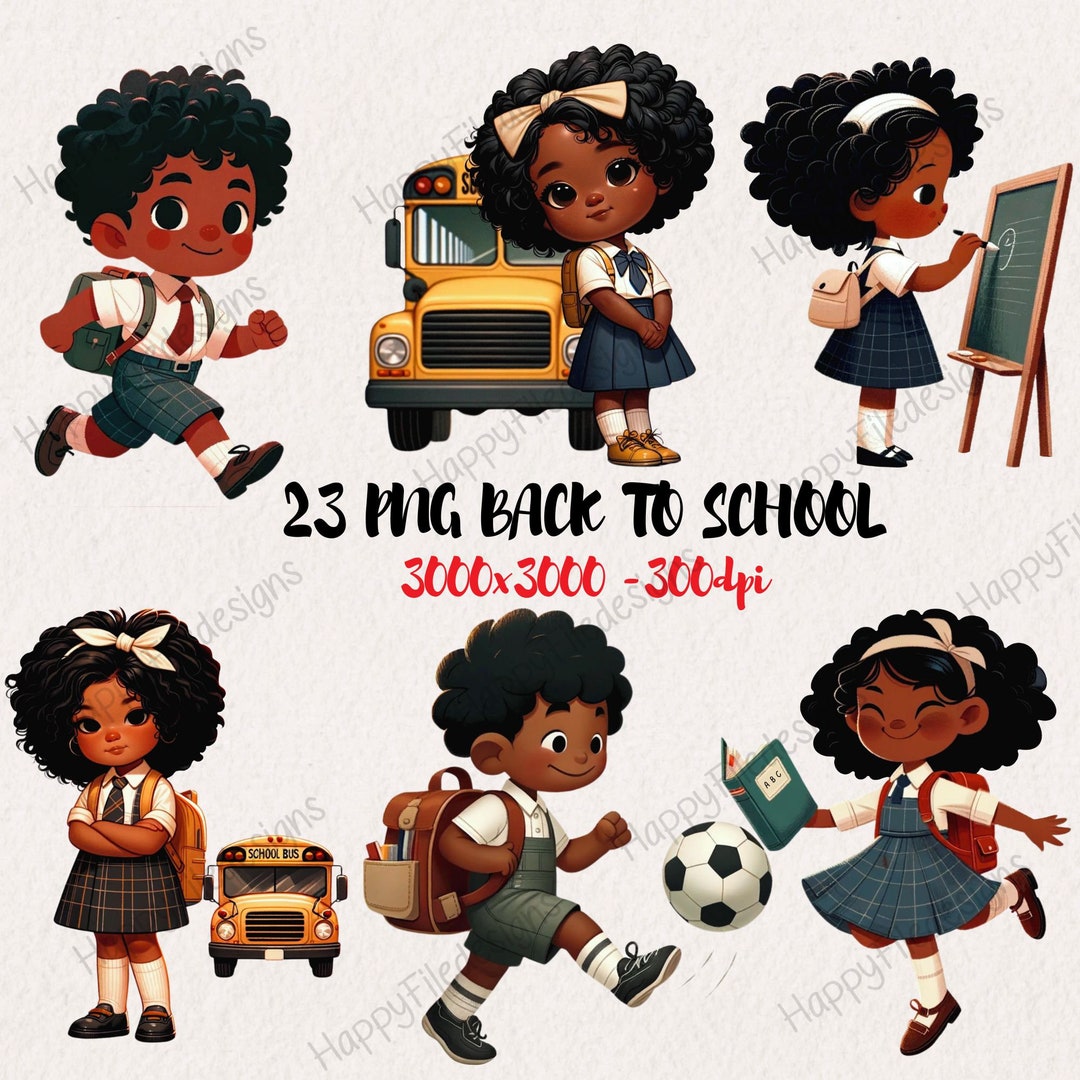 Black Kids Back to School, Preschooler Clipart, Cute Girl at School ...