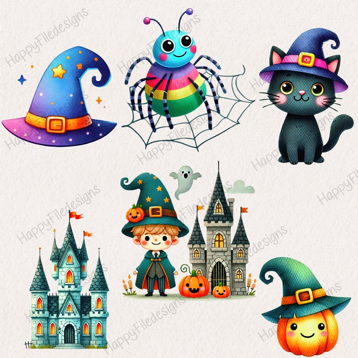 Watercolor Cute Halloween Clipart, Cute Halloween Graphics and Decor ...