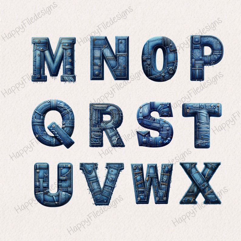 Watercolor Denim Alphabet Clipart: Jeans Letters (PNG Digital Download ...