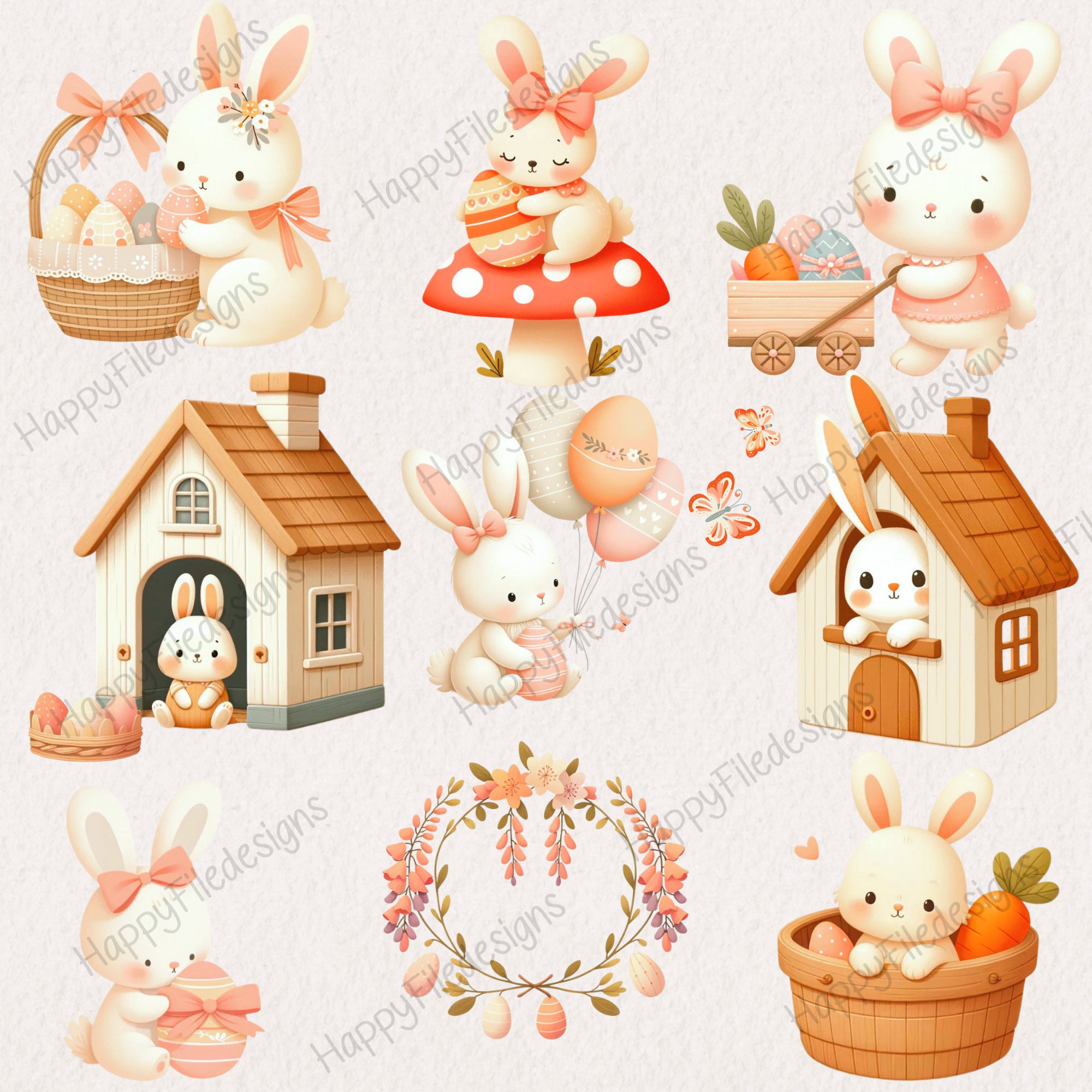 Little Bunnys Garden Watercolor Clipart,cute Easter Bunny Clipart ...