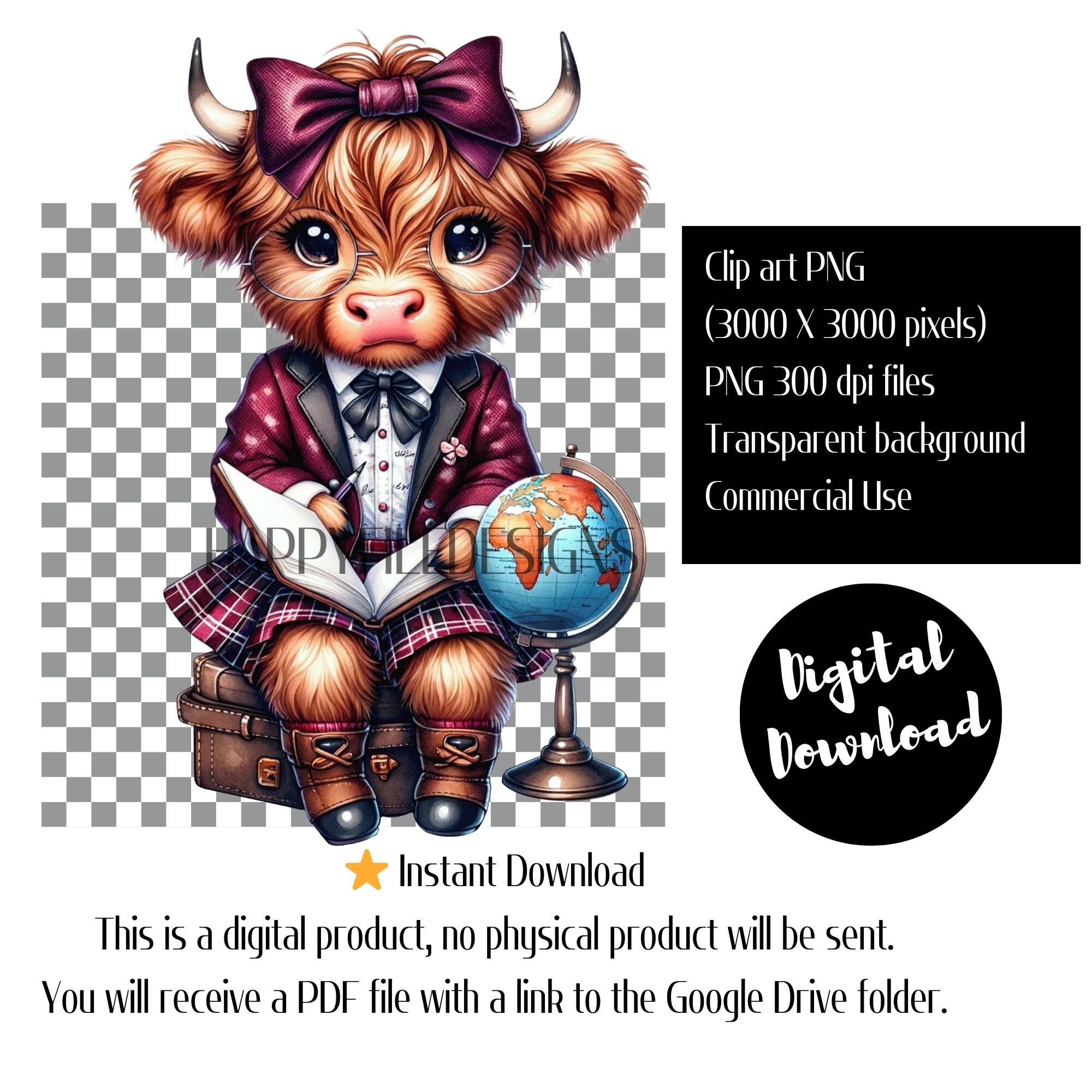 Watercolor Highland Cow Student Clipart, Highland Cow PNG, Baby ...