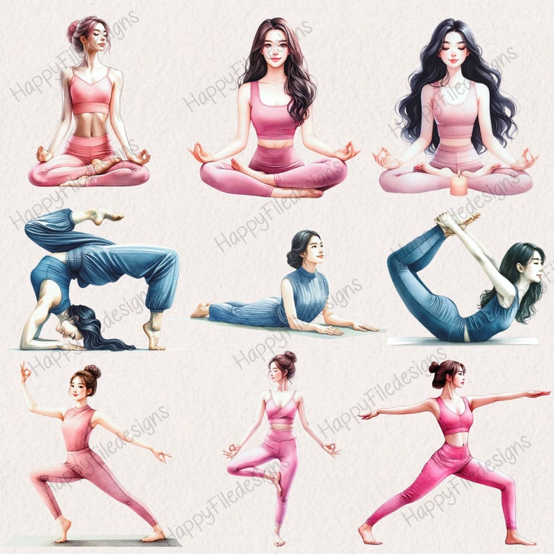Watercolor Yoga Clipart: Meditation, Self Care PNG Stickers (digital ...