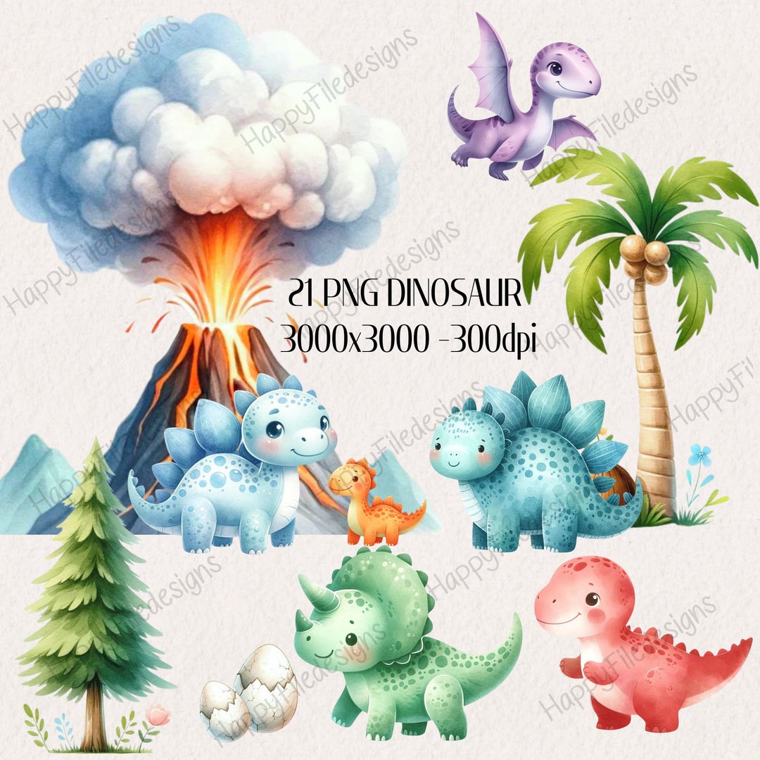 Watercolor Dinosaur Clipart Set: Nursery Decor (digital Download) - Etsy