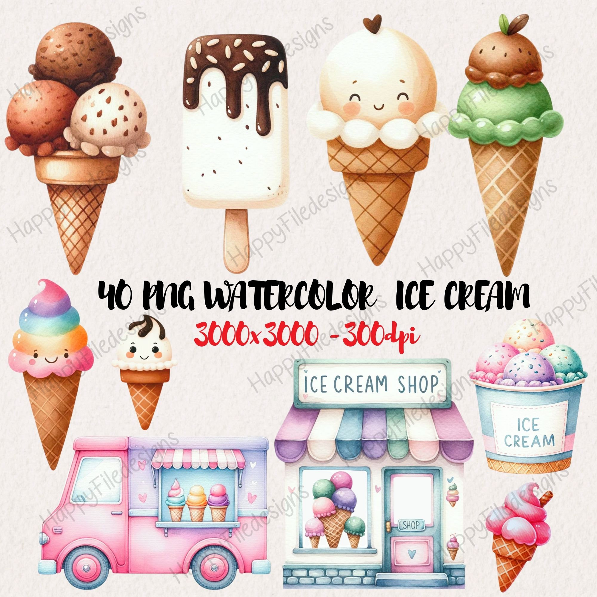 Watercolor Ice Cream Clipart: Summer Treats PNG (digital Download) - Etsy