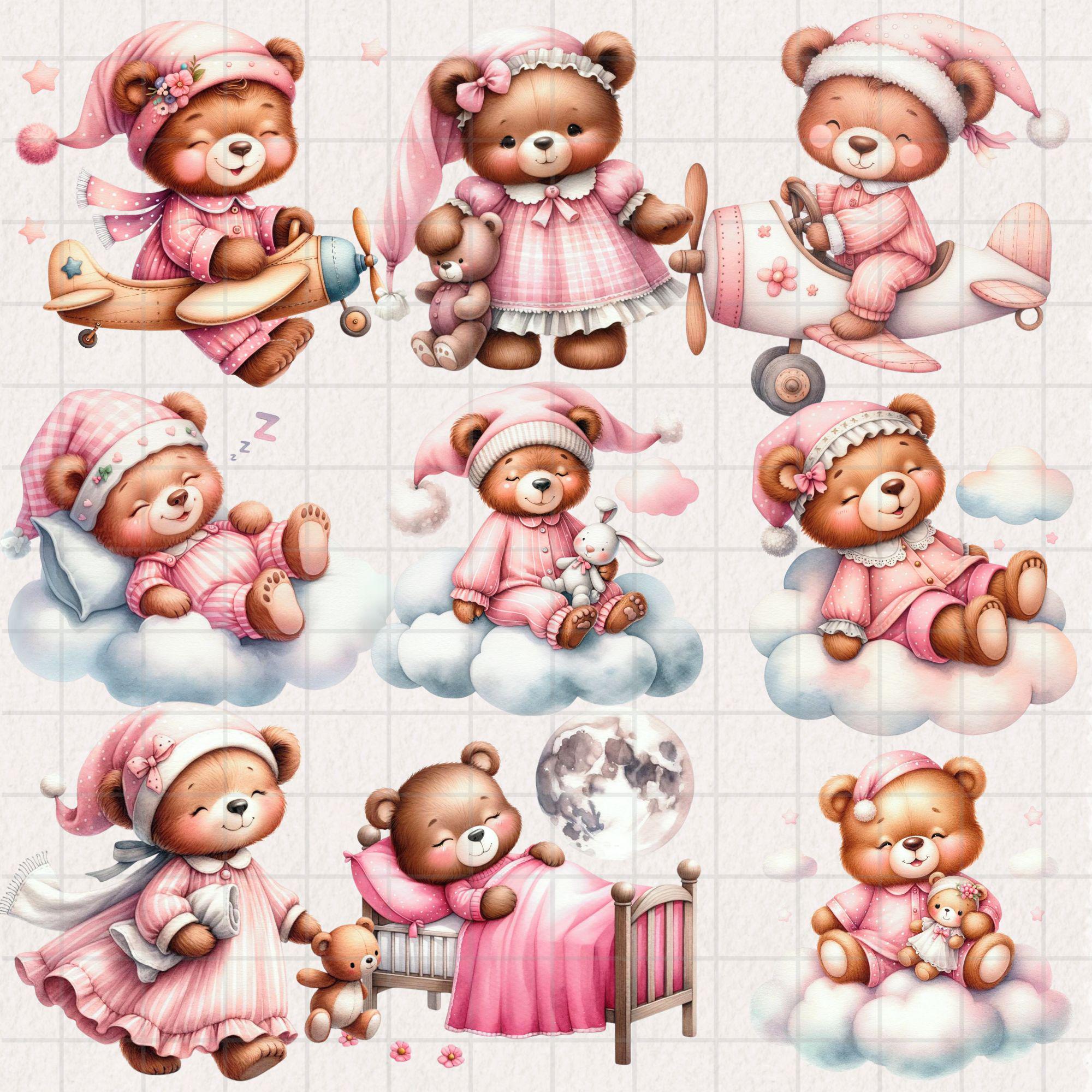 Pink Sleeping Teddy Bear Clipart: Baby Shower PNG (digital Download) - Etsy