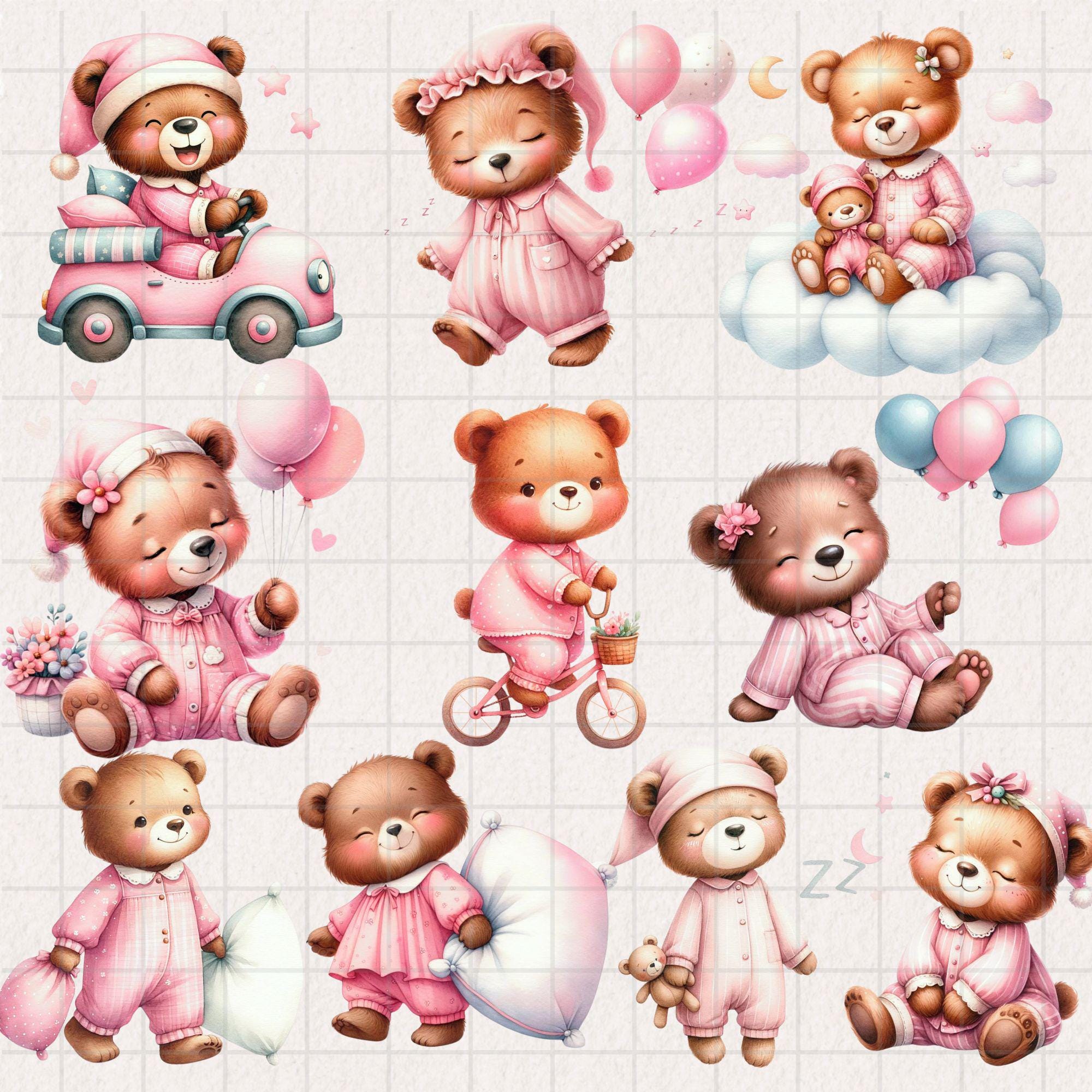 Pink Sleeping Teddy Bear Clipart: Baby Shower PNG (digital Download) - Etsy