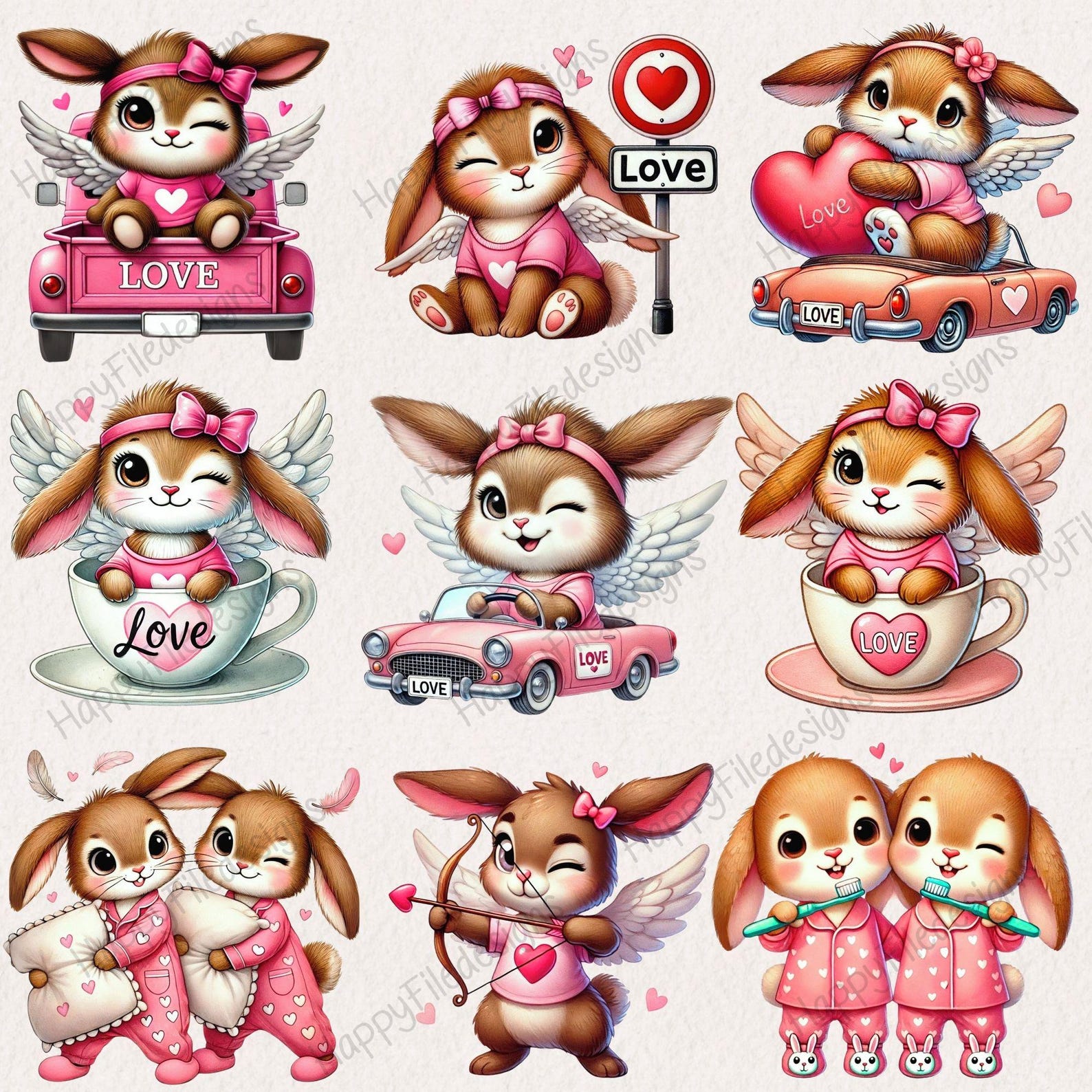 27 Valentine Bunny Clipart Bundle, Watercolor Valentines Bunnies ...