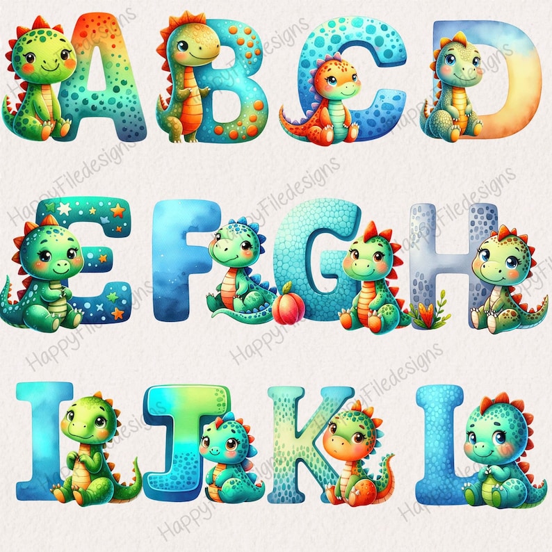 Watercolor Alphabet Dinosaur Kid, Letters PNG, Baby Dinosaur Alphabet ...