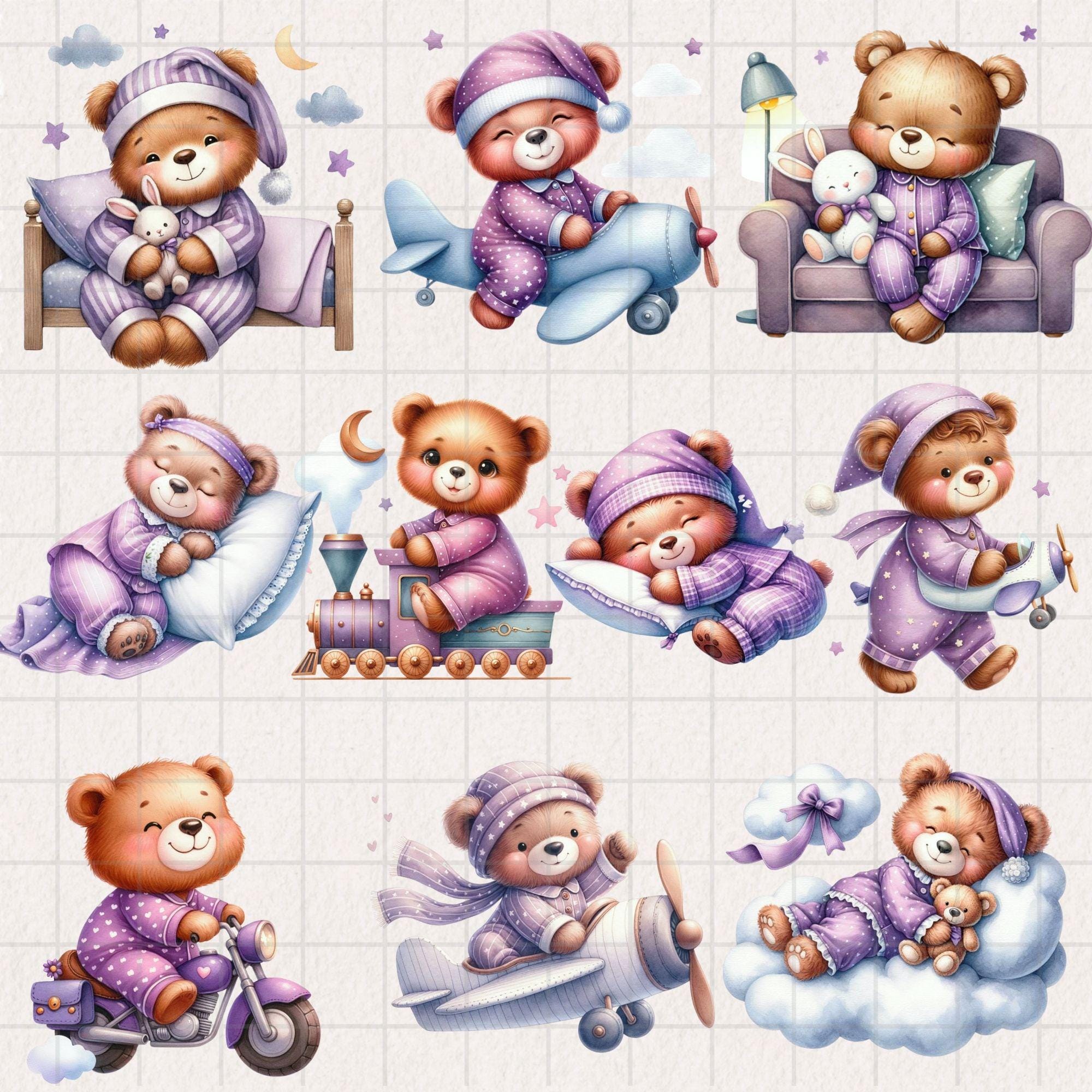 Watercolor Teddy Bear Clipart: Purple Baby Shower PNG Graphics - Etsy
