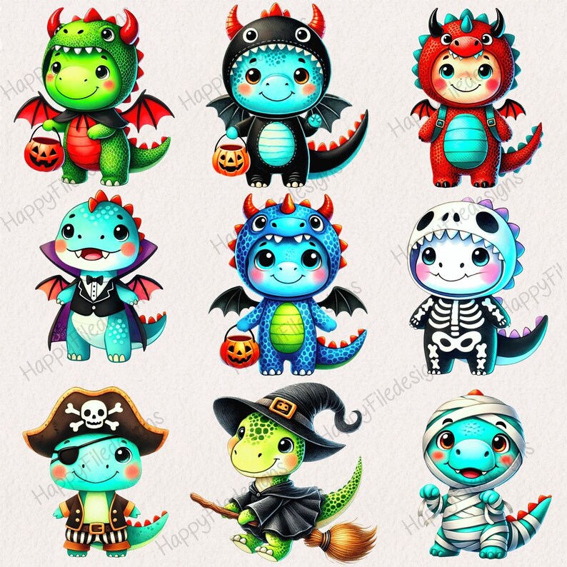 Halloween Dinosaurs Watercolor Clipart, Spooky Dinos PNG, , Halloween ...