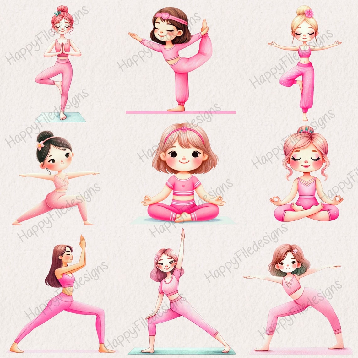 Watercolor Yoga Lover Clipart, Meditation Clip Art, Cute Girl Yoga ...