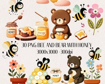 Baby Bear and Bee Clipart, Bee Bear PNG, Baby Bear Clipart, Honey Bee ...