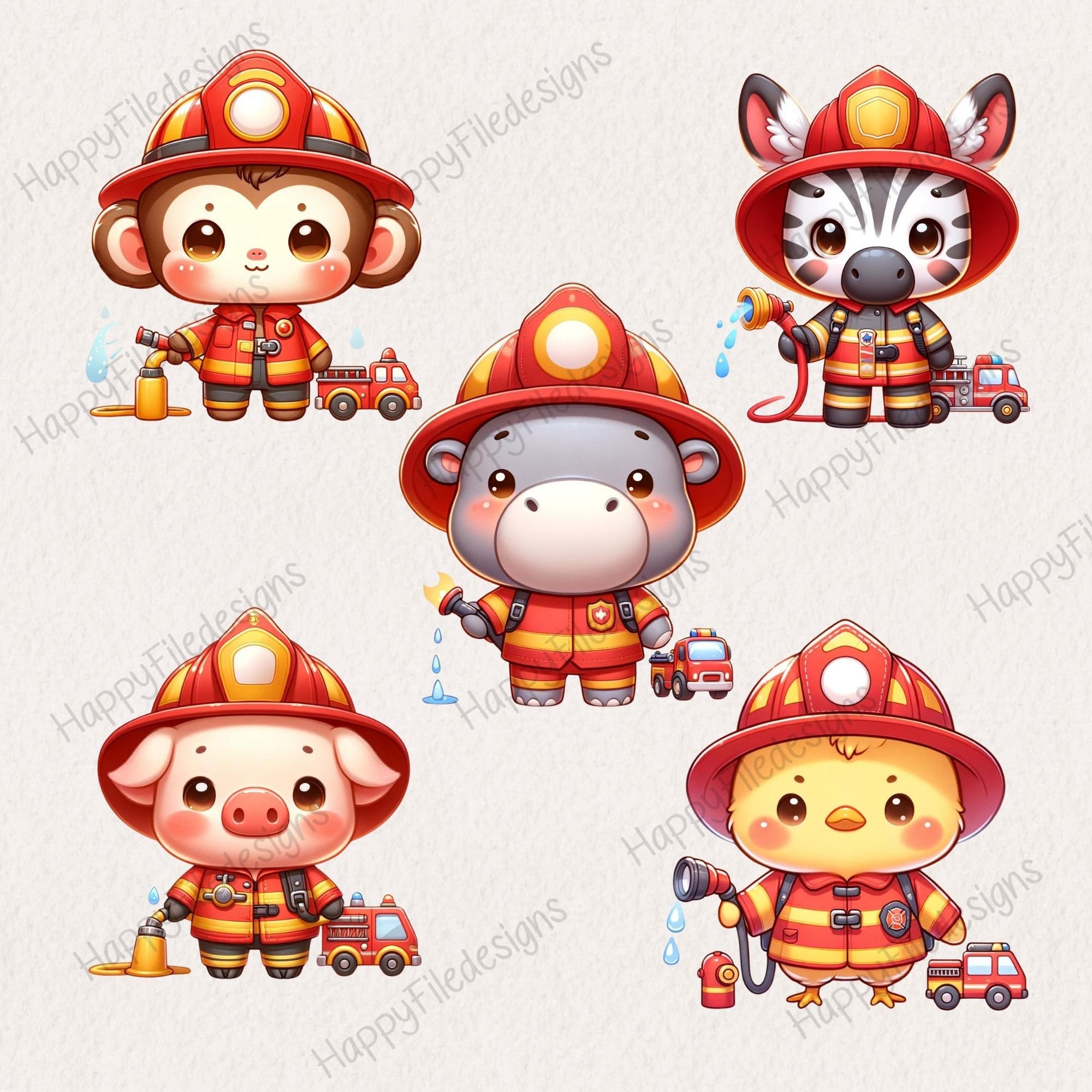 Firefighter Animal Clipart, Cute Animals Baby Shower, Fire Truck ...