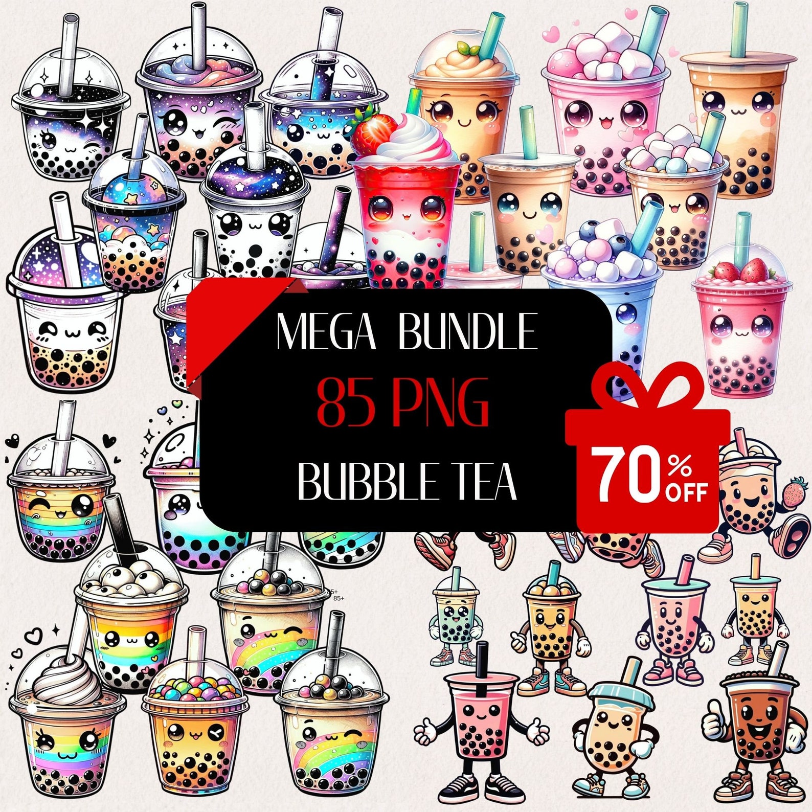 Bundle Boba Tea Clipart, Bubble Tea Kawaii Clipart Set, Cute Bubble Tea ...